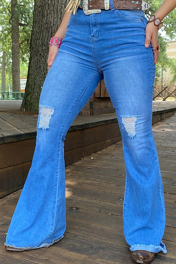 J517 Blue distressed bell bottoms IS18 – Ladycharmonline.com